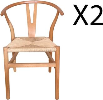 PEGANE Lot de 2 chaises de salle à manger en bois massif coloris naturel corde - longueur 56 x profondeur 52 x hauteur 76 cm - PEGANE