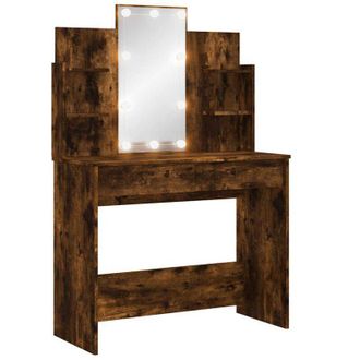 vidaXL Coiffeuse avec lumi&egrave;res led ch&ecirc;ne fum&eacute; 96x40x142 cm