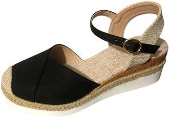 Generic Sandales orthop&eacute;diques compens&eacute;es pour femme avec bout ferm&eacute; et sangle de cheville - Soutien de la vo&ucirc;te plantaire - Espadrilles &agrave; talon bas - Antid&eacute;r