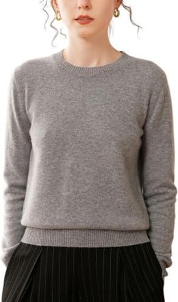 Dissa Pull Cachemire Femme Gris Col Rond Solide Couleur Tricoté en Vrac Manches Longues Fin Pull en Cachemire et Laine,EU 44,SPR2449