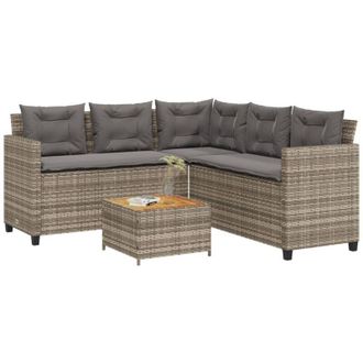 vidaXL Gartensofa in L-Form mit Tisch und Kissen Grau Poly Rattan - Vidaxl