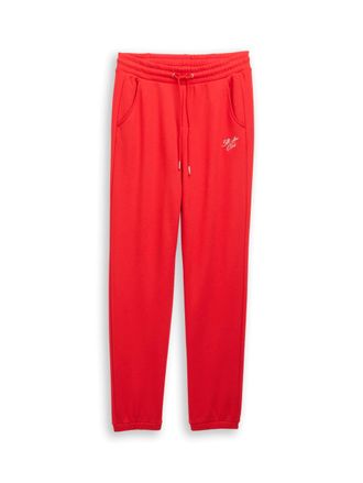 Tom Tailor Damen 1048880 Jogginghose Mit Glitzer-Stickerei, 12880 - Brilliant Red, XL EU