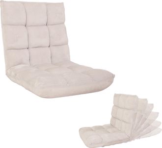 Mendler Bodensessel HWC-N43, Relaxsessel Bodenkissen Klappsessel 6 Relaxpositionen, stabiles Gestell Samt - Creme-grau