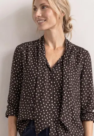 Street One Langarmbluse STREET ONE, Damen, Gr. 34, braun (schwarz coffee), Stoff, 100% Viskose, gepunktet, klassisch normal, Rundhals, elastischer Bund, Blusen, 