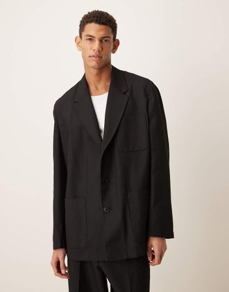 Asos Veste de costume souple en serg&eacute; - Noir