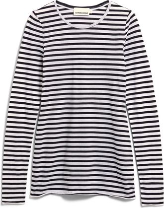 Armedangels Damen Longsleeve aus Bio-Baumwolle EINIAARA Stripes Slim Fit White-Black