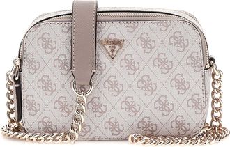 Guess Umh&auml;ngetasche Noelle II Crossbody Camera Bag Dark Taupe Logo rosa