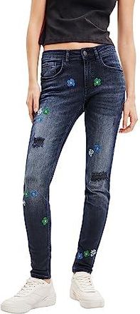 Desigual Pantalon décontracté en Denim brossé pour Femme, Bleu, 38