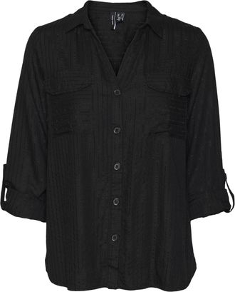 Vero Moda Damen Langarm Bluse Hemdbluse mit Glitzerf&auml;den VMBumpy Glitter 10321777 Black Black Lurex M