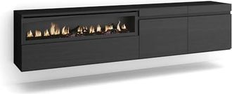 Skraut Home | TV-Schrank, Lowboard | f&uuml;r Wohnzimmer und Esszimmer | 200x45x35cm | F&uuml;r TV-Ger&auml;te bis zu 80 | Elektrokamin. Ma&szlig;e | H&auml;ngend | Moderner Stil | Schwarz