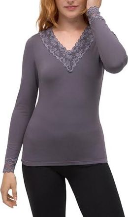 Ysabel Mora T-shirt thermique &agrave; col en V en dentelle pour femme. Chaleur et confort. Design f&eacute;minin. Id&eacute;al pour lhiver. V&ecirc;tement int&eacute;rieur et ext&eacute;rieur. Tissu dou
