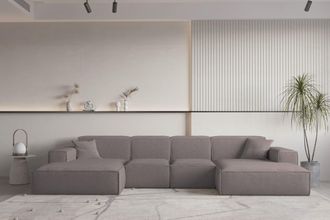 Fun M&ouml;bel Wohnlandschaft U-Form CELES Premium in Stoff Ascot Bukla (Taupe)