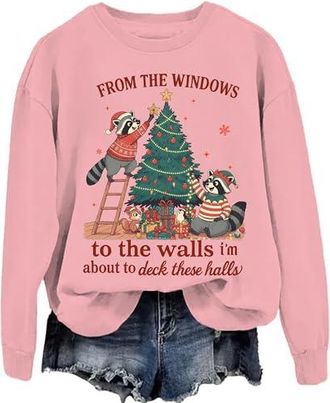 Generic Sweat-shirt amusant pour femme, « From The Windows To The Walls Im About To Deck These Halls » Pull From The Window To The Wall Chemise de Noël Top, r