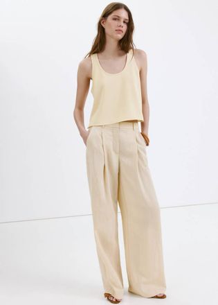 Mango Crop-Top mit Rundhalsausschnitt pastellgelb - Damen - XXS - MANGO