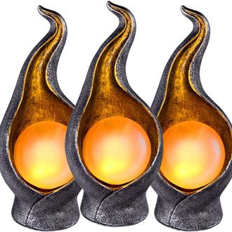 ETC Shop Solarleuchte Solarlampe Au&szlig;enleuchte Gartenleuchte Au&szlig;enlampe Eingangsbereich, IP44 Spritzwasserfest Flammenoptik silber gold, 36x LED 0,06W warmwei&szlig;,