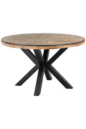 Livetastic Esstisch, Natur, Schwarz, Holz, Metall, Glas, Altholz,Altholz, Holz, rund, Sternfu&szlig;, 130x76x130 cm, Esszimmer, Tische, Esstische, Glastische