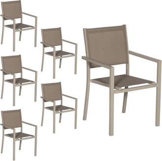 Happy Garden Lot de 6 chaises en Aluminium Taupe - textil&egrave;ne Taupe