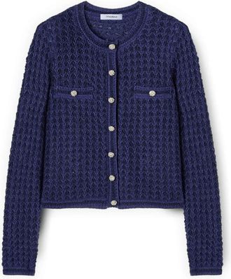 Motivi Femme, Pulls, Bleu, Taille: 38 FR Cardigan en maille ajour&eacute;e