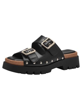 Tamaris Damen Plateau Mules Leder Sommer; BLACK/schwarz; 37 EU