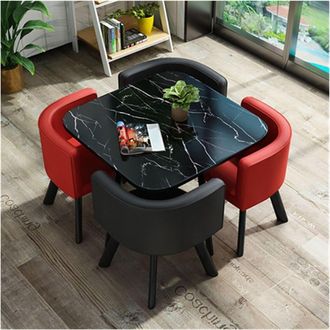 Generic Modernes Tisch- und Stuhlset, 5-teiliger Bartisch und 4 Stuhlset, runder Konferenztisch, hohe Tragf&auml;higkeit, for Caf&eacute;, B&uuml;ro und Wohnzimmer( 22)