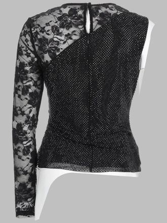 Self Portrait Lace with Rhinestones Blouse - Black