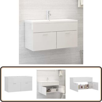 vidaXL Waschbeckenunterschrank mit Einbaubecken Hochglanz-Weiß - Waschbeckenunterschrank - Holzwerkstoff - Küchenwäsche - Badezimmermöbel - Weiße Küche