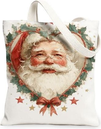 Generic Sacs fourre-tout en toile de No&euml;l, motif P&egrave;re No&euml;l vintage, sacs de courses r&eacute;utilisables, sacs de courses festifs, l&eacute;gers et lavables avec bandouli&egrave;r