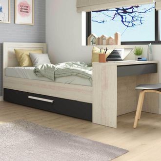 Vente-Unique Lit Shipley 90x200 avec bureau et tiroir de lit - pin/blanc