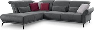 Cavadore Ecksofa Cooper / Luftige Eckcouch mit Ottomane links, Armteilverstellung, Kopfteilverstellung und Sitztiefenverstellung / 294 x 88 x 242 / Cord, Dunke
