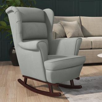 vidaXL Vidaxl - Fauteuil à bascule et pieds en bois dhévéa Gris clair Velours