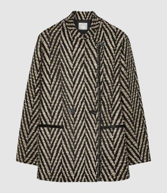 Forte_Forte Manteau Chevron Jacquard Overzised Nero