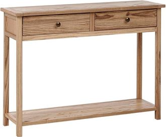 Beliani Table Console Rustique avec Etagère et 2 Tiroirs Bois Clair Salton