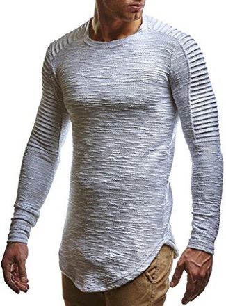 LEIF NELSON LN6326 Sweat à manches longues pour homme avec col rond Noir - Gris - XX-Large