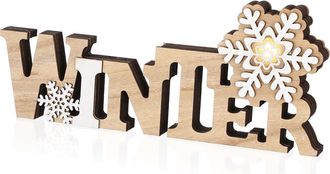 BESPORTBLE VICASKY Deko Holzaufsteller Schriftzug Winter 28 cm Holz Natur Braun Wei&szlig; Aufsteller Dekoschild Weihnachten Winterdeko Winteraufsteller Tischdekoratio