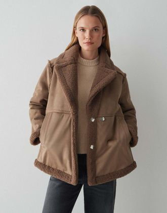 OPUS Winterjacke HENOLA in Lammfell Optik &uuml;berschnittene Schulter mit Langarm, Hemdblusenkragen