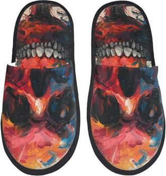Generic Pantoufles Art Abstrait De Crâne Coloré Portative Pantoufles En Coton Antidérapantes Chaussons Pour Unisex Voyage Hôtels L