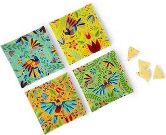 Excelsa Mexican Flowers Lot de 4 assiettes carr&eacute;es en verre, d&eacute;cor&eacute;es de motifs floraux mexicains