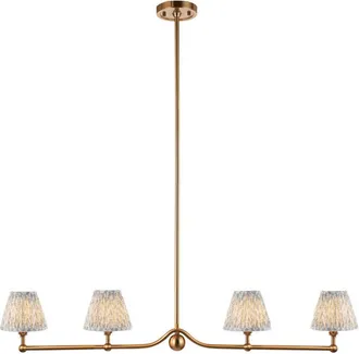 Endon Lighting Santiago Suspension en laiton vieilli bross&eacute; avec abat-jour en tissu bleu Shell Bay 16 cm 4 x B22