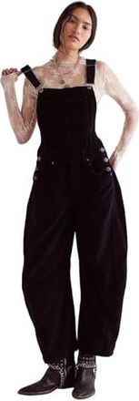 Generic Salopette ample en velours c&ocirc;tel&eacute; pour femme, combinaison r&eacute;glable avec poches, Noir, XL