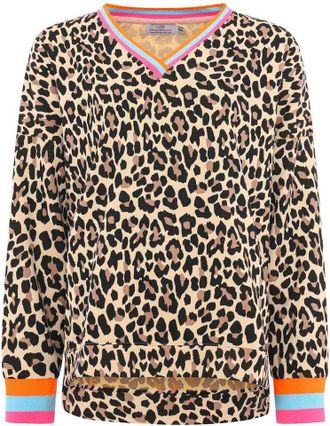 Zwillingsherz Sweatshirt Leo Allover Neon Kante mit trendiger Leo-Optik, Vokuhila-Schnitt und neonfarbenen Details