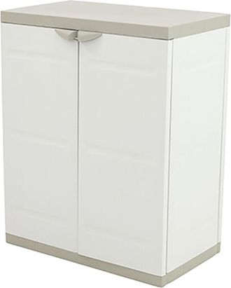 PEGANE Pegane - Armoire basse 2 portes en r&eacute;sine beige - Dimensions 70x44x88 cm - 2 &eacute;tag&egrave;res r&eacute;glables - Utilisation int&eacute;rieure et ext&eacute;rieure