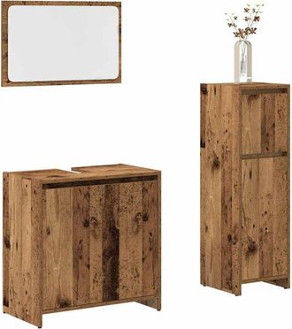 vidaXL 3-tlg. Badmöbel-Set Altholz-Optik Holzwerkstoff - Vidaxl