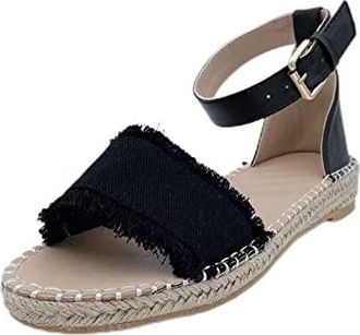 Generic Sandales plates en cuir pour femme - Sandales &agrave; lani&egrave;res sans talon avec noeud autour de la cheville - Sandales ouvertes en cuir - Antid&eacute;rapantes - Sa