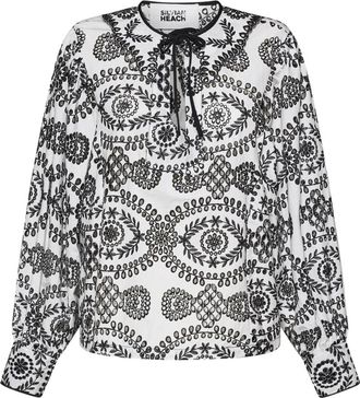 Silvian Heach Femme, Blouses et Chemises, Noir, Taille: 38 FR Chemisier &agrave; Motifs Ornementaux