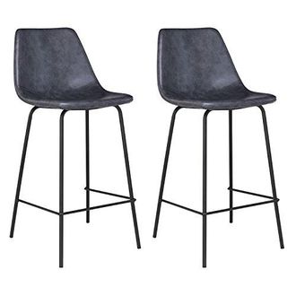 Happy Garden Lot de 2 tabourets de Bar Vintage Lucien Gris - Hauteur dassise 65cm, tabourets de Bar Style Retro avec Dossier et Repose-Pieds, Structure métallique