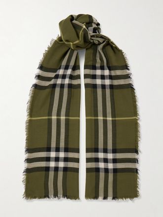 Burberry Écharpe En Laine À Carreaux Et À Franges - Vert