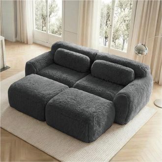 Generic Modernes 2-Sitzer-Sofa, modulares Sofa, rutschfeste Basis, mit 2 Kissen, extra breite ergonomische Armlehnen, extra gro&szlig;e Tiefe Sitzfl&auml;che, for Lesen 
