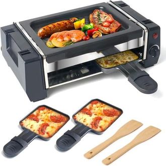 Generic Grill Raclette 500W - Gril &Eacute;lectrique 2-en-1 Avec Plaque Antiadh&eacute;sive & Contr&ocirc;le De Temp&eacute;rature, Mini Barbecue De Table Avec 2 Po&ecirc;lons &Agrave; Raclette & Sp