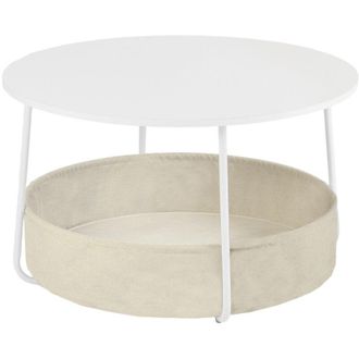 Furniture R FurnitureR Runder Couchtisch mit Stauraum, hochgl&auml;nzender wei&szlig;er Beistelltisch f&uuml;r das Wohnzimmer mit Stoffkorb, D7575H45,5 cm