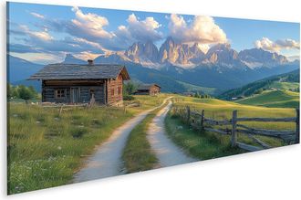Islandburner Prime Bild auf Leinwand Malerische Bergh&uuml;tten Dolomiten vor Alpenpanorama im Abendlicht Bilder Wandbilder Poster